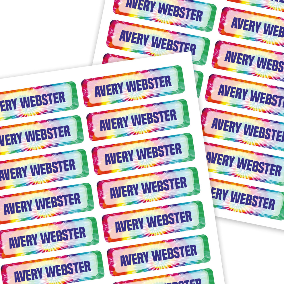Mini Rectangle Name Labels | Tie Dye | Label Land